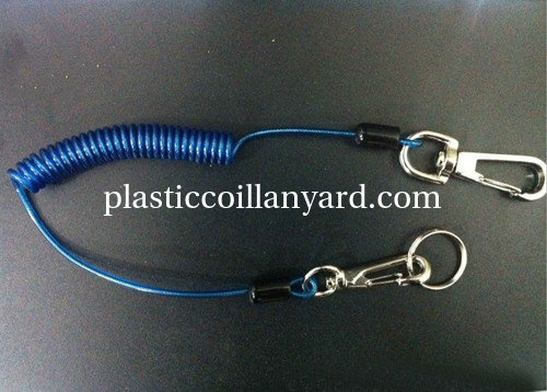 High Security Wire Reinforced Stretch Coil Lanyard with Quick Release Snap Hook and Split Ring supplier