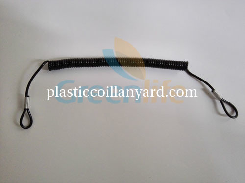 Custom Attachments Solid Black PU Covered Extendable Plastic Spiral Safety Lanyard supplier