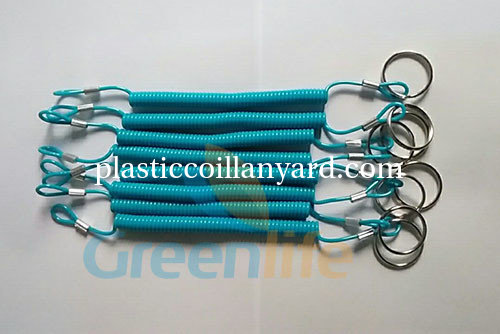 Beautiful Custom Blue Plastic Coil Safety Strap with Key Ring and Loop Size 2.5x10x120mm supplier
