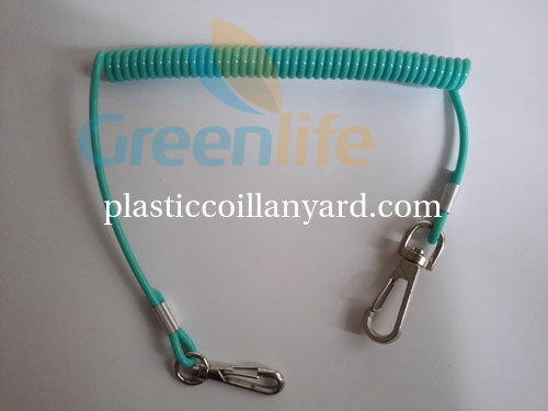 Beautiful Custom Blue Plastic Coil Safety Strap with Key Ring and Loop Size 2.5x10x120mm supplier
