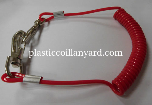 Beautiful Custom Blue Plastic Coil Safety Strap with Key Ring and Loop Size 2.5x10x120mm supplier