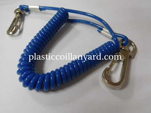 Beautiful Custom Blue Plastic Coil Safety Strap with Key Ring and Loop Size 2.5x10x120mm supplier