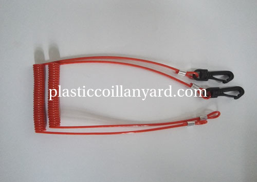 Plastic Spiral Safety Floating Watercraft Lanyard Tether Solid Red color with Black Snap Hook&Key supplier