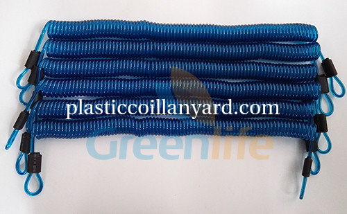 Big Stronger and Durable Transparent Blue Long Wire Steel Coiled Lanyard Leash w/Stainless Steel Carabiners supplier