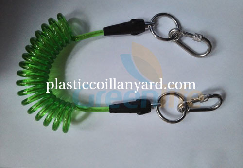 Big Stronger and Durable Transparent Blue Long Wire Steel Coiled Lanyard Leash w/Stainless Steel Carabiners supplier