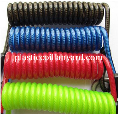 Big Stronger and Durable Transparent Blue Long Wire Steel Coiled Lanyard Leash w/Stainless Steel Carabiners supplier