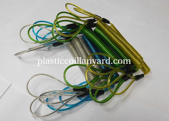 Customized PU Colors Double Loops High Tension Spring Steel Wire Tool Lanyard Retainers supplier