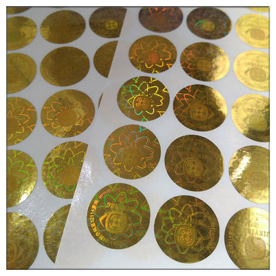 Die cut adhesive golden hologram  laser label , customized golden hologram laser label