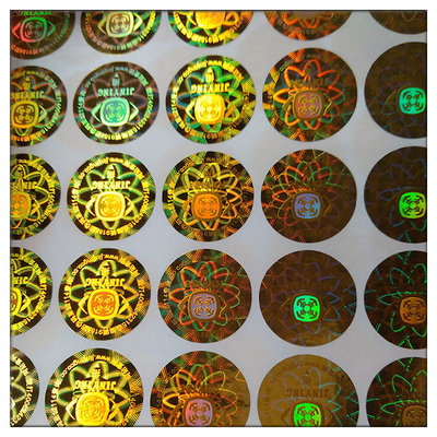 Die cut adhesive golden hologram  laser label , customized golden hologram laser label