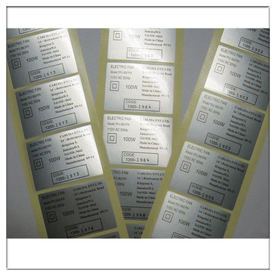 Custom printed self adhesive matt silver polyester PET label, Custom Printed Electronics Self Adhesive Matt Silver Label