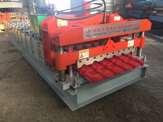 Steel Glazed Tile Roll Forming Machine , Step Tiles Making Machine 14mm Thickness