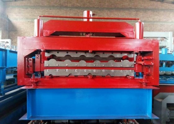 Steel Glazed Tile Roll Forming Machine , Step Tiles Making Machine 14mm Thickness