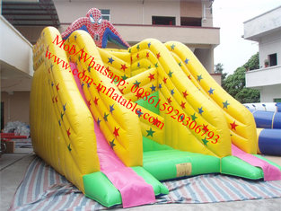 China inflatable bouncy castle with water spiderman slide inflatable double lane slip slide supplier