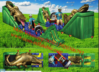 China Inflatable Awesome Jungle Themed Obstacle Course With Walls, Tunnels and Slides supplier