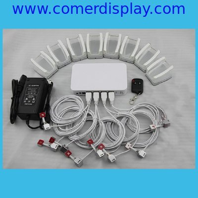 COMER Universal acrylic android tablet PC floor stand with alarm and charging 8 port systems