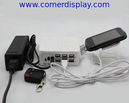 COMER Universal acrylic android tablet PC floor stand with alarm and charging 8 port systems