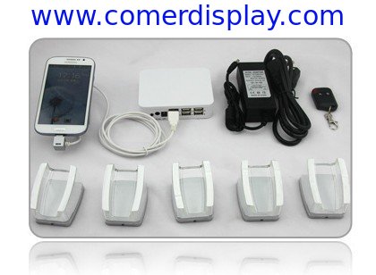 COMER Universal acrylic android tablet PC floor stand with alarm and charging 8 port systems