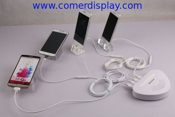 COMER Mobile Phone Accessory Alarm Security Display acrylic Stand with charging cables