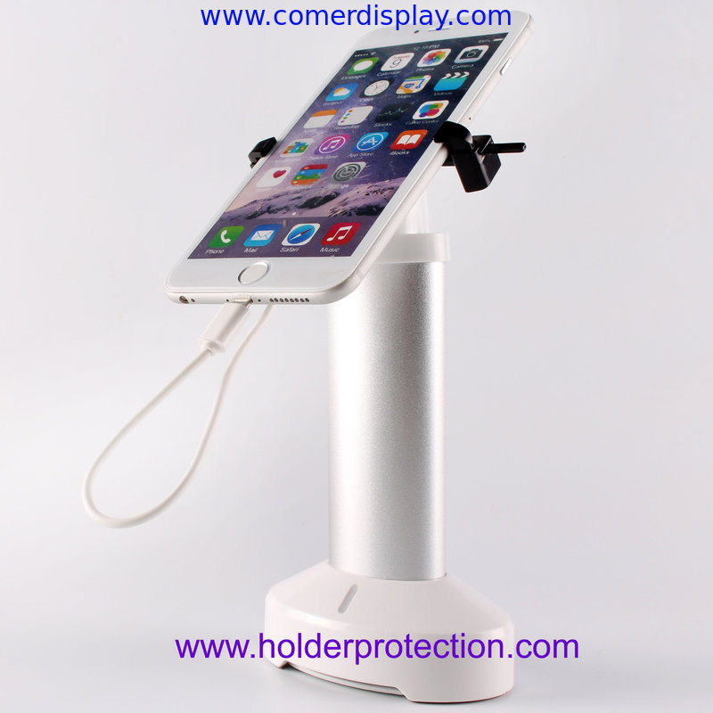 COMER phone display product security shelf for exhibitions with internal cable with alarm charging cable