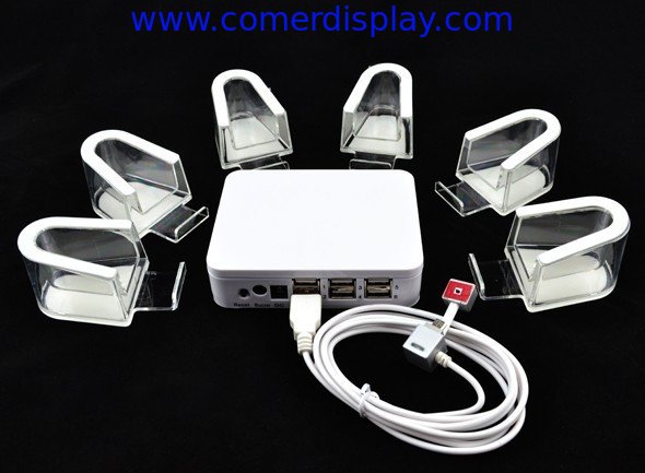 COMER Fashion design acrylic tablet security alarm stand with alarm controller and charging cables