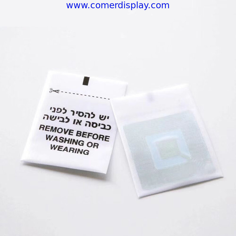 Customized logo cloth accessories sticker RF 8.2Mhz eas sewing woven label for garment store