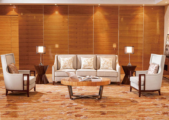 Custom Made Wood Fabric Hotel Lobby Sofa Set For Reception Center