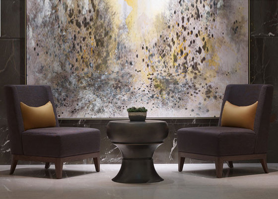 Leisure Purple Fabric Modern Lobby Furniture , Lobby Wooden Easy Chair