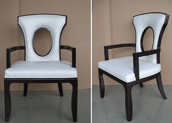 Fabric Upholstered Modern White Leather Dining Room Chairs With Hole - Back