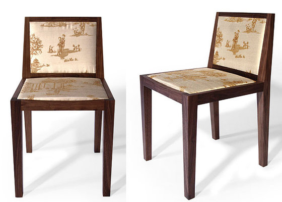 Classic Dark Brown Modern Dining Room Chairs With Stripe Fabric Upholstered
