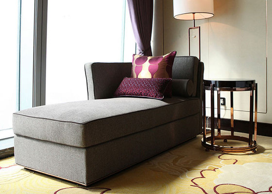 Modern Linen Fabric Wooden Lounge Chair , Grey Elegant Chaise Lounge Sofa