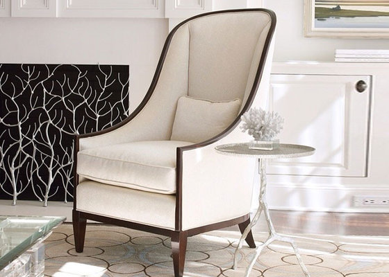 European Style Wooden Club Chair , Cream Fabric Upholstered Accent Chair