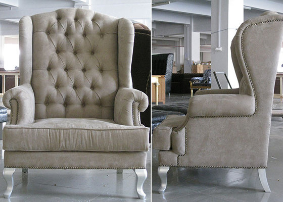 Comfortable Button - Tufted Wooden Lounge Chair , Fabric Wingback Chair