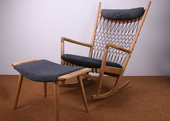 Unique Retro Style Rocking Wooden Lounge Chair With Solid Wood Fabric Cushion