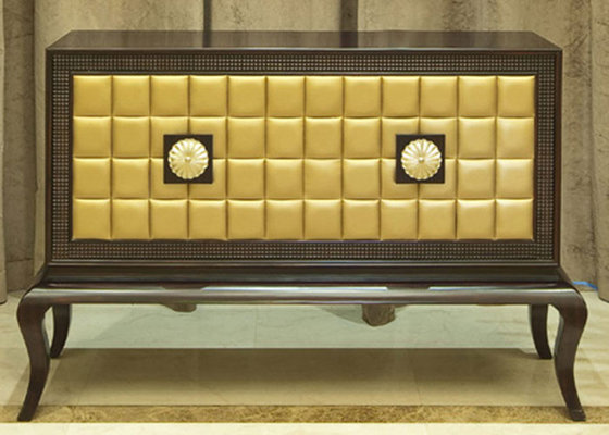 Luxurious Antique Wooden Modern Walnut Console Table With Gold - Leaf