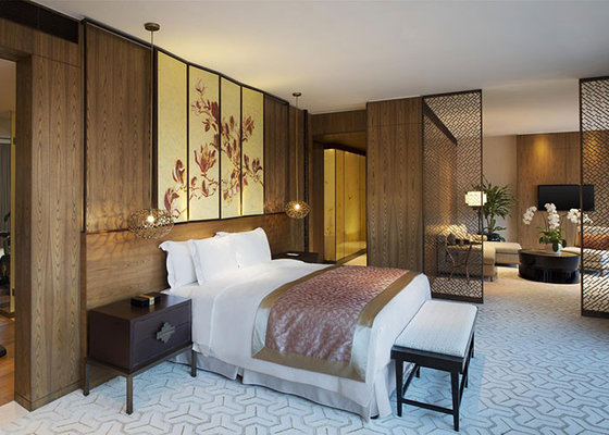 Twin - Bed Luxury Hotel Furniture With Rustic Style Tan Ash Finishing