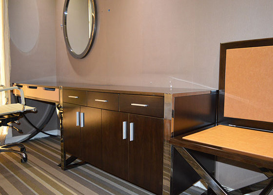 Walnut Finished Hotel Guest Room Furniture With Stainless Steel Frame