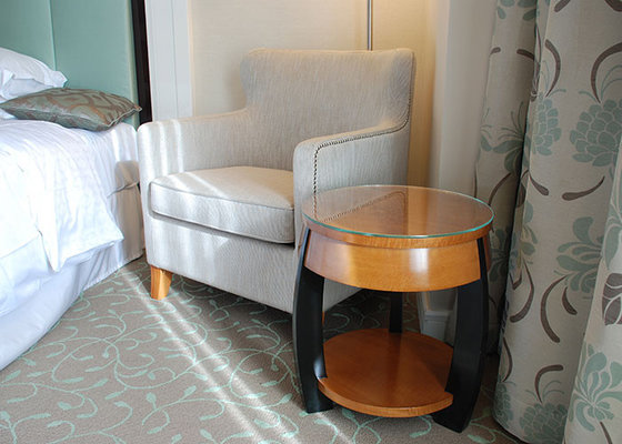 Yellow Poplar Twin Bed Hotel Bedroom Furniture With Navy Blue Fabric Upholstery