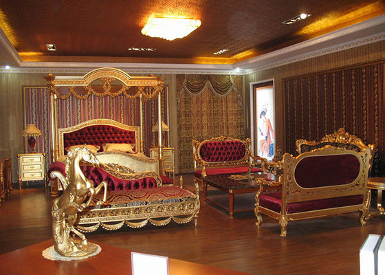 Golden Wood Wedding Bedroom Furniture Sets  King Throne Beds For Wholesale