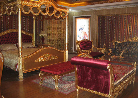Golden Wood Wedding Bedroom Furniture Sets  King Throne Beds For Wholesale