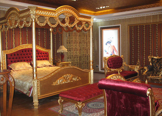 Golden Wood Wedding Bedroom Furniture Sets  King Throne Beds For Wholesale