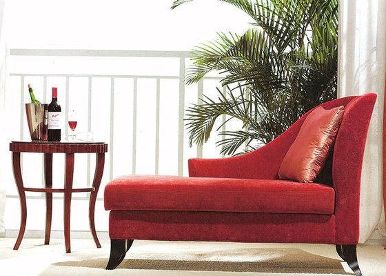 Wooden Finish Hotel Bedroom Furniture With Red Fabric Chaise Lounges