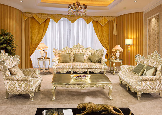 Hand Carved Luxurious Lobby Wooden 3 Seater Sofa With Gold Leaf Finish