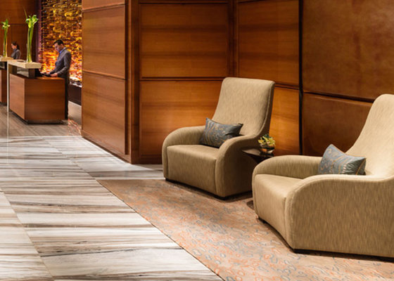 Comfortable Modern Lobby Fabric Wingback Chair With Wooden Panelling Fixing
