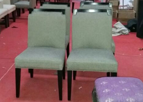Grey Hardwood Modern Dining Room Chairs with Brown Fabric Upholstered Design