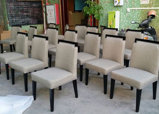 Grey Hardwood Modern Dining Room Chairs with Brown Fabric Upholstered Design