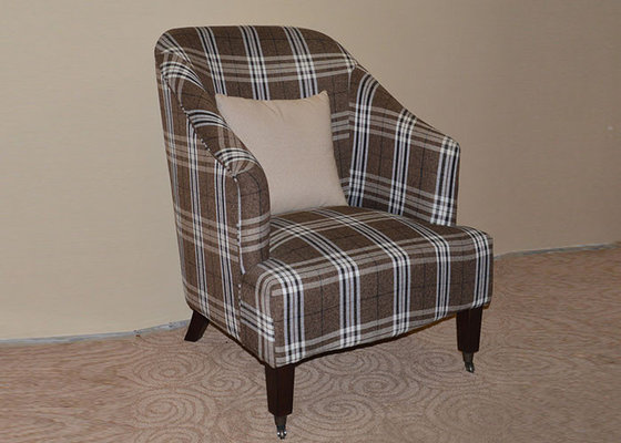 Plaid Brown Wooden Chaise Lounge Chair Solid 2 Legs With Caster