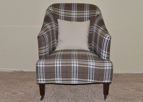 Plaid Brown Wooden Chaise Lounge Chair Solid 2 Legs With Caster