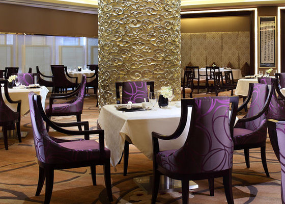 Burgundy Purple Fabric Hotel Restaurant Furniture Solid Wood Dining Arm Chair