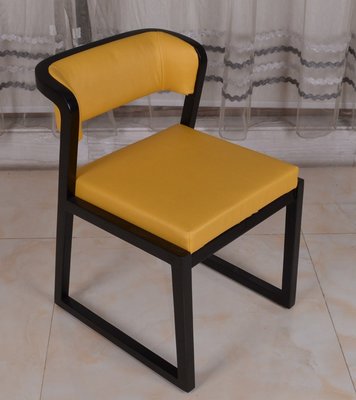 Yellow PU Leather Wooden Frame Restaurant Comfortable Dining Room Chairs