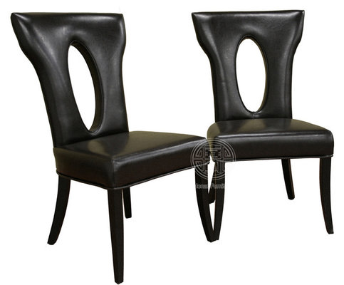 Fabric Upholstered Modern White Leather Dining Room Chairs With Hole - Back